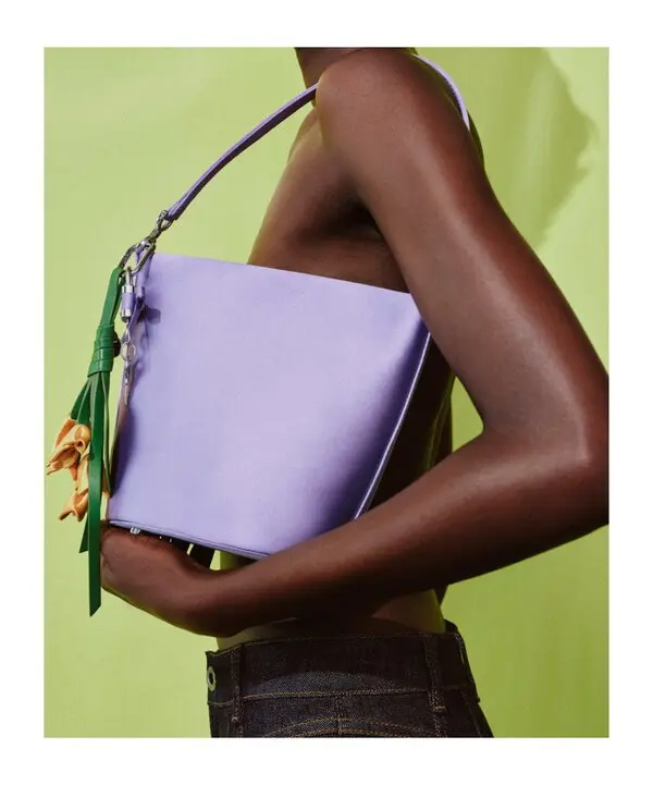 SELF-PORTRAIT Satin Bucket Bag With Bow Detail And Padlock Charm - Lilac
