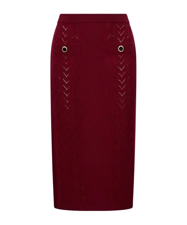 Alessandra Rich Lace-knit Midi Skirt - Burgundy