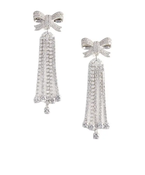 SELF-PORTRAIT Crystal Bow Droplet Earrings - Silver