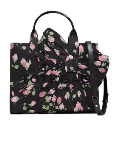 Marc Jacobs Vintage Floral Oversized Bow Medium Tote Bag - Black
