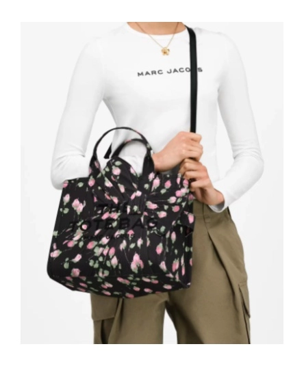 Marc Jacobs Vintage Floral Oversized Bow Medium Tote Bag - Black
