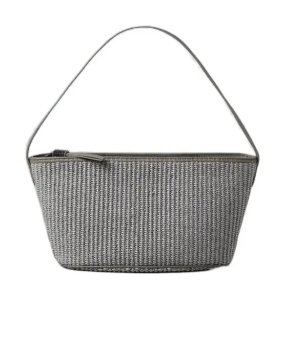 Brunello Cucinelli Monili Detail Woven Shoulder Strap Bag