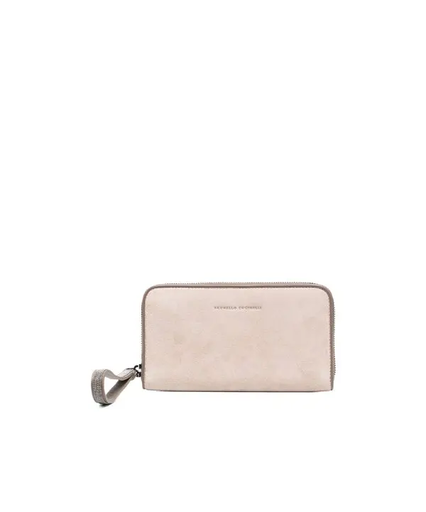 Brunello Cucinelli Debossed-logo Suede Wallet - Nude