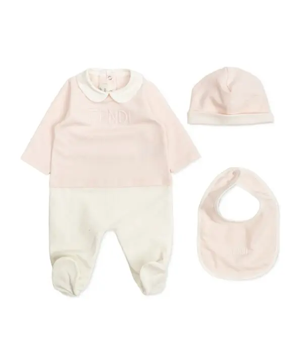 Fendi Logo-embroidered Peter Pan-collar Babygrow Set