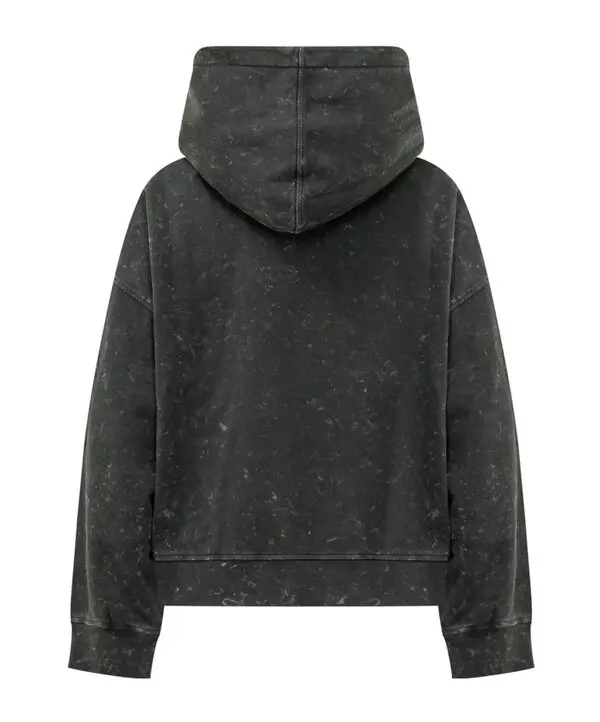 GANNI Cropped Cotton Hoodie - Phantom Black