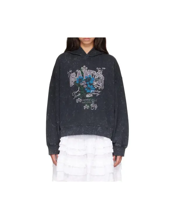 GANNI Cropped Cotton Hoodie - Phantom Black