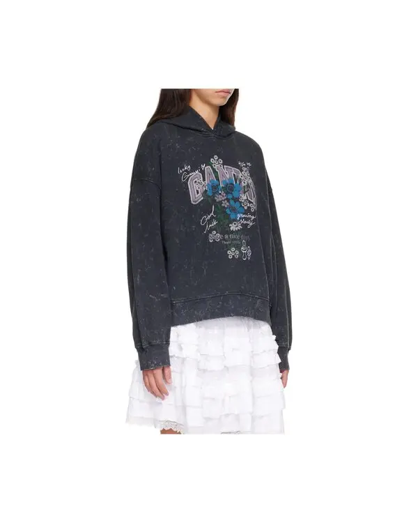 GANNI Cropped Cotton Hoodie - Phantom Black