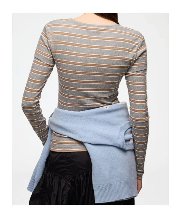 GANNI Striped Long-sleeve V-neck Top