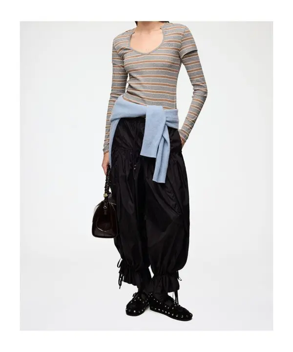 GANNI Striped Long-sleeve V-neck Top