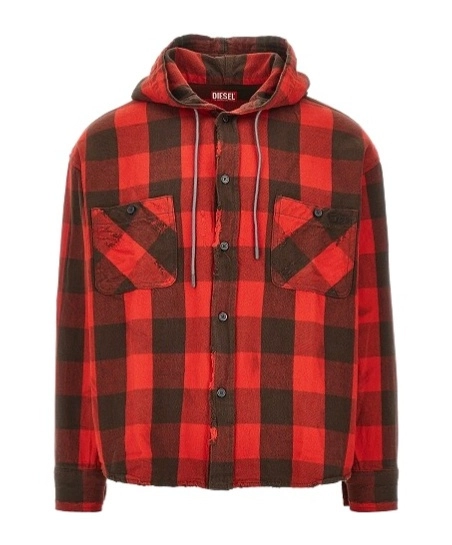 DIESEL® Plaid Long Sleeve Hooded Shirt