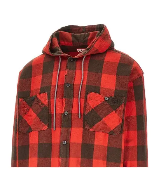 DIESEL® Plaid Long Sleeve Hooded Shirt