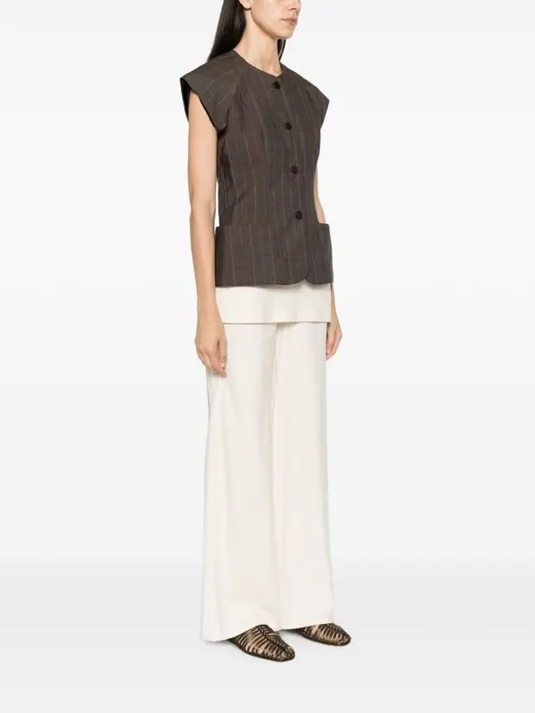 GANNI Brown Pinstripe Wool Blouse - Rain Drum