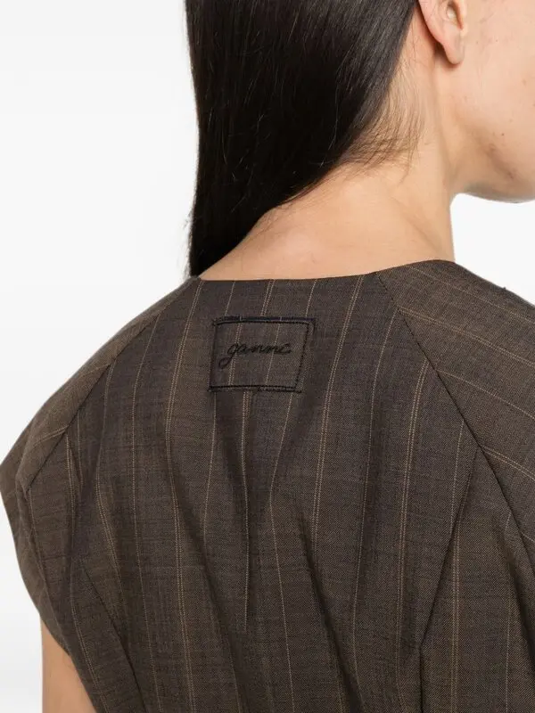 GANNI Brown Pinstripe Wool Blouse - Rain Drum