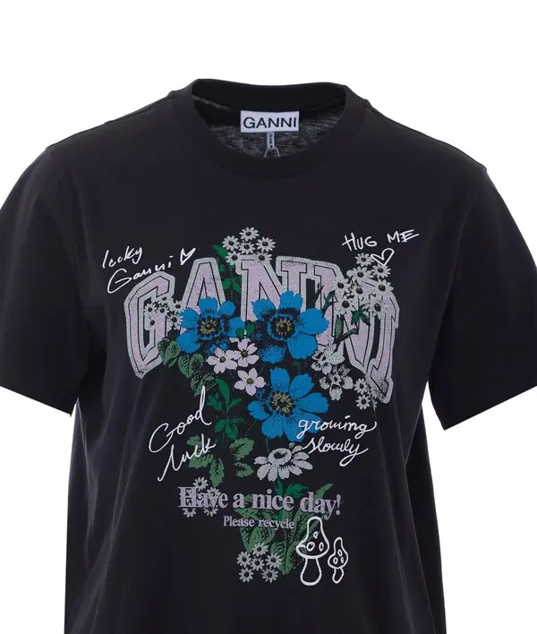 GANNI Floral Graphic T-shirt - Phantom Black