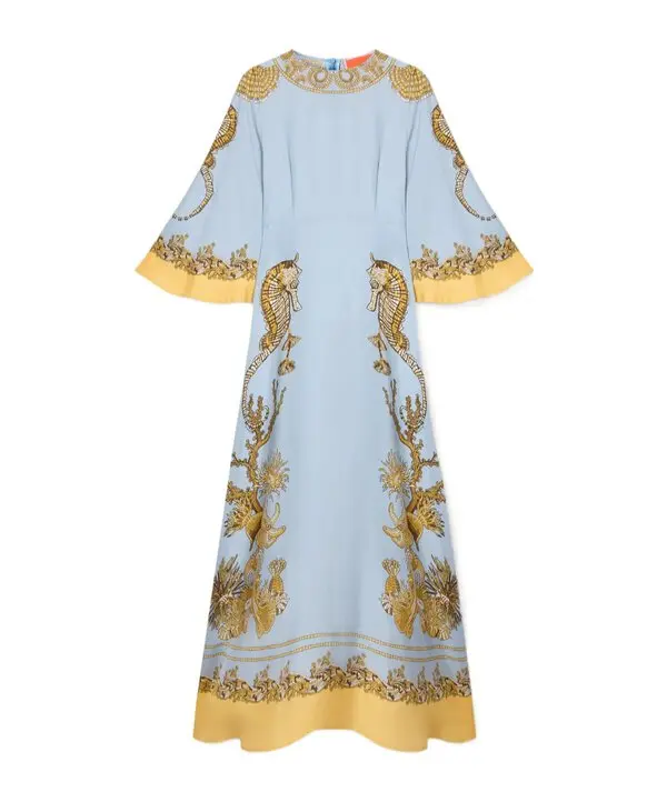La DoubleJ Sœur Oceania-print Bell Sleeve Maxi Dress