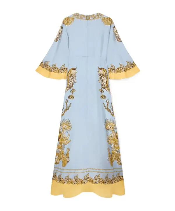 La DoubleJ Sœur Oceania-print Bell Sleeve Maxi Dress