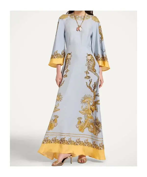 La DoubleJ Sœur Oceania-print Bell Sleeve Maxi Dress