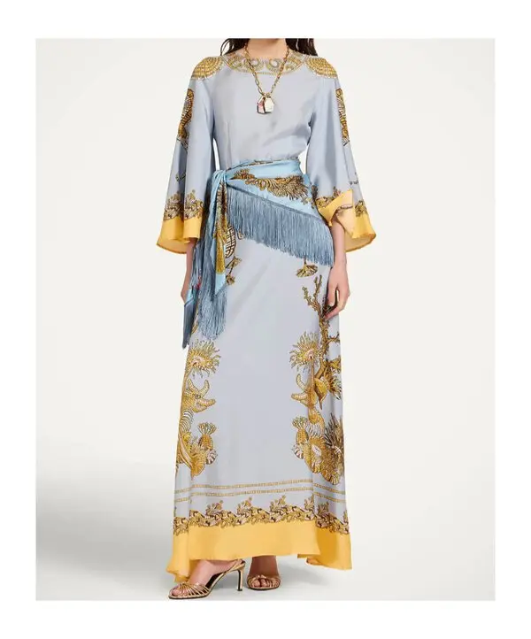 La DoubleJ Sœur Oceania-print Bell Sleeve Maxi Dress