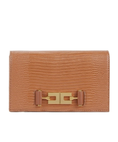 Elisabetta Franchi Reptile-effect Logo Plaque Clutch Bag - Cigar