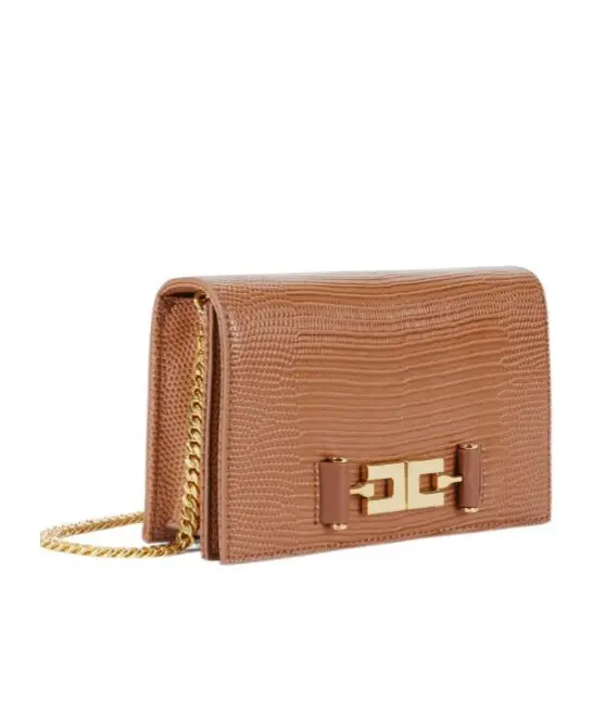 Elisabetta Franchi Reptile-effect Logo Plaque Clutch Bag - Cigar