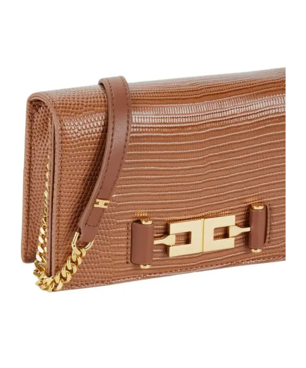 Elisabetta Franchi Reptile-effect Logo Plaque Clutch Bag - Cigar