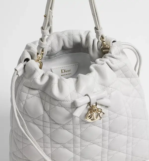 Dior Cannage Lambskin Mini Bucket Bag - White