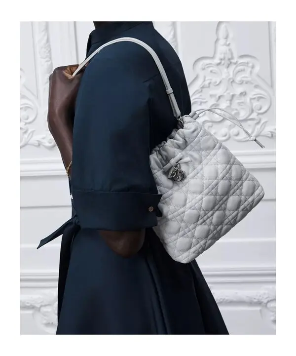 Dior Cannage Lambskin Mini Bucket Bag - White