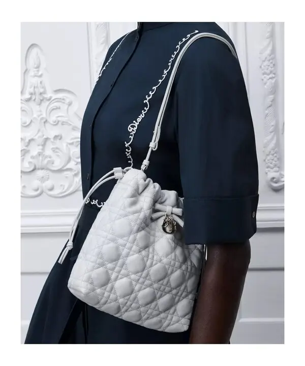Dior Cannage Lambskin Mini Bucket Bag - White