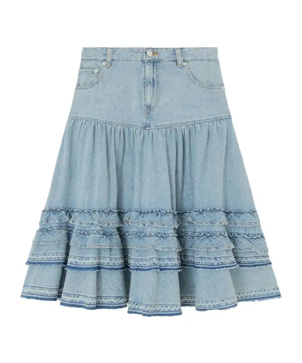 GANNI Ruffled Tiered-hem Midi Skirt