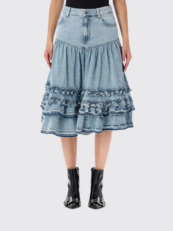 GANNI Ruffled Tiered-hem Midi Skirt
