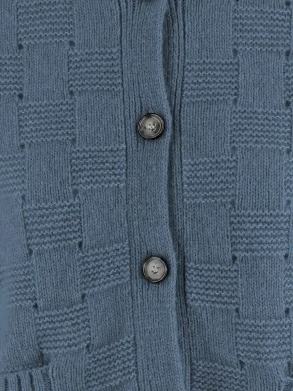 ALLUDE Textured Button-up Cardigan - Blue