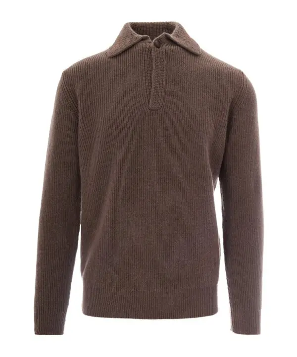 BALLANTYNE Long-sleeved Polo Collar Sweater - Brown