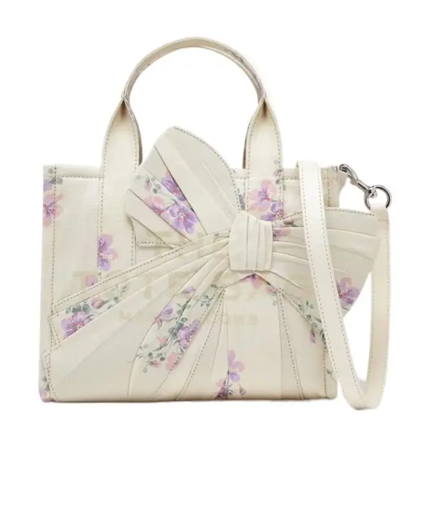 Marc Jacobs Small Tote In Antique Floral Canvas With Oversized Bow