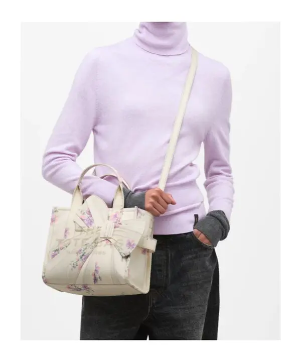 Marc Jacobs Small Tote In Antique Floral Canvas With Oversized Bow