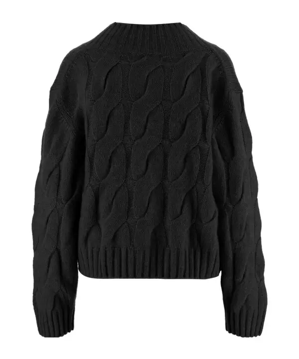 ALLUDE Cable-knit V-neck Sweater - Black