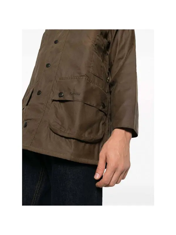 Barbour Waxed Cotton Jacket With Corduroy Collar - Bark