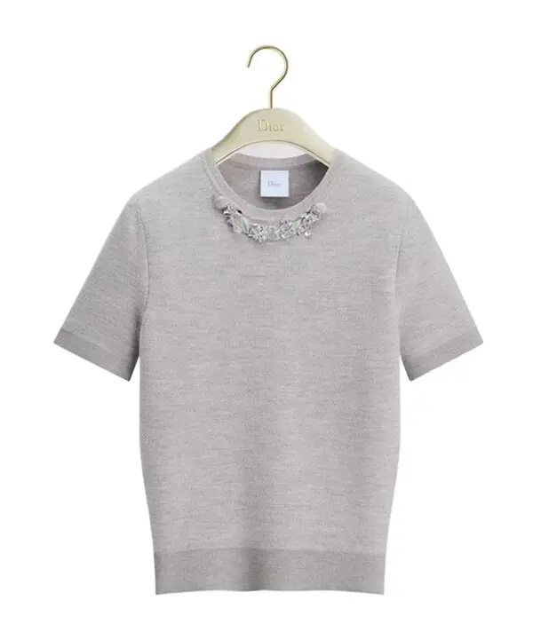 Dior Short-sleeved Embroidered Sweater - Grey