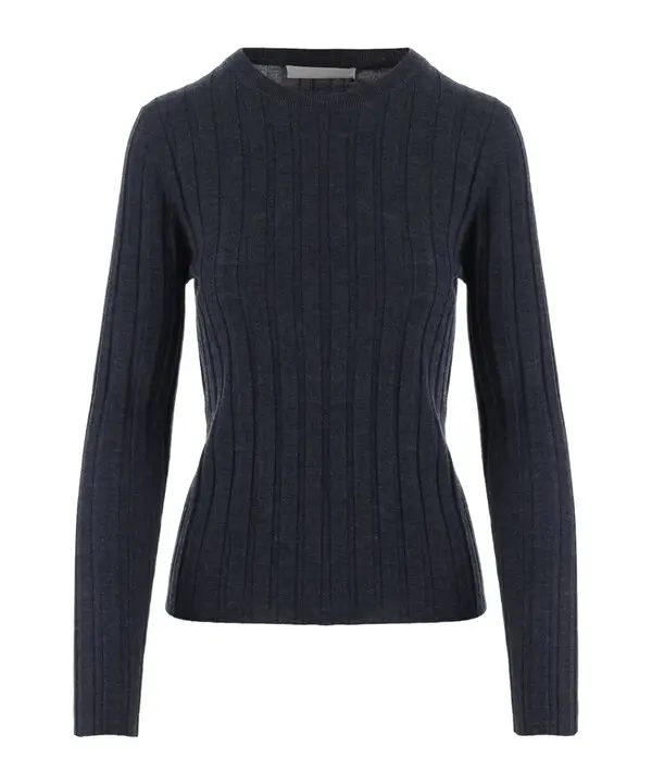 ALLUDE Ribbed Fitted Knitted Sweater - Black