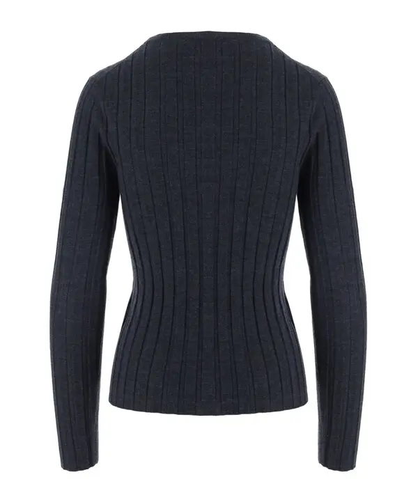 ALLUDE Ribbed Fitted Knitted Sweater - Black