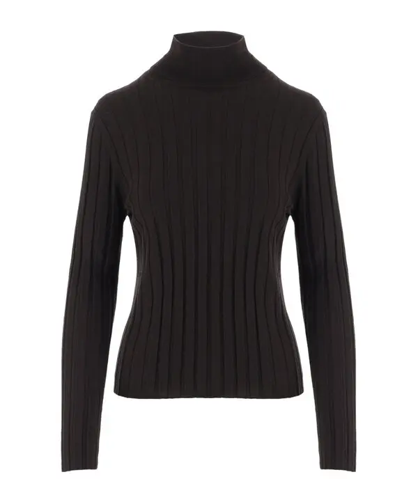 ALLUDE Ribbed Turtleneck Knitted Sweater - Black