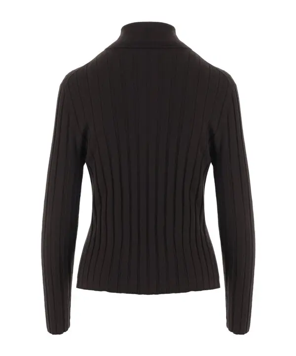 ALLUDE Ribbed Turtleneck Knitted Sweater - Black