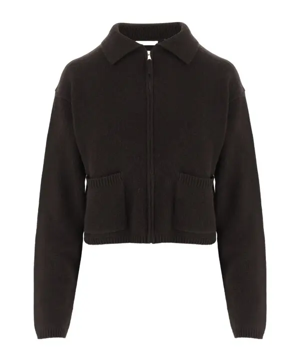 ALLUDE Zip-up Collar Cardigan With Front Pockets