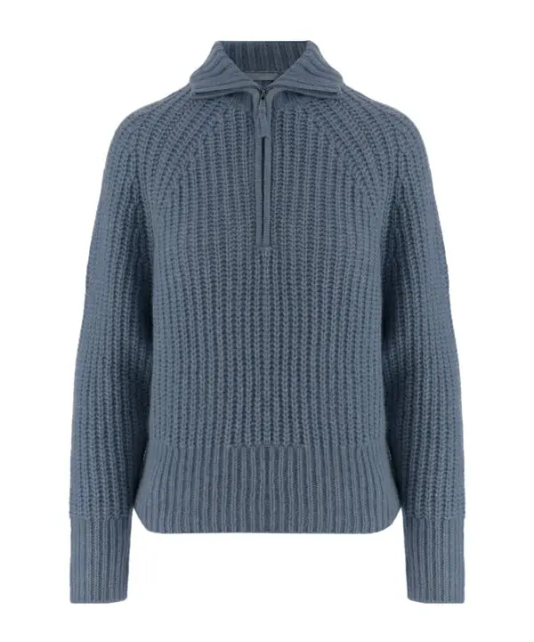ALLUDE Half Zip Ribbed Knit Sweater