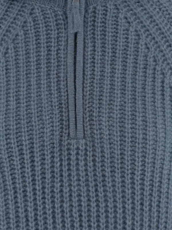 ALLUDE Half Zip Ribbed Knit Sweater
