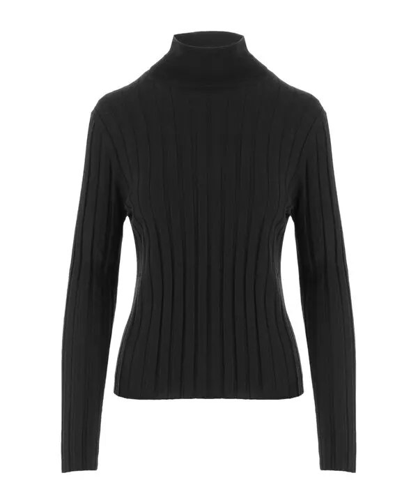 ALLUDE Ribbed Turtleneck Knitted Sweater - Black