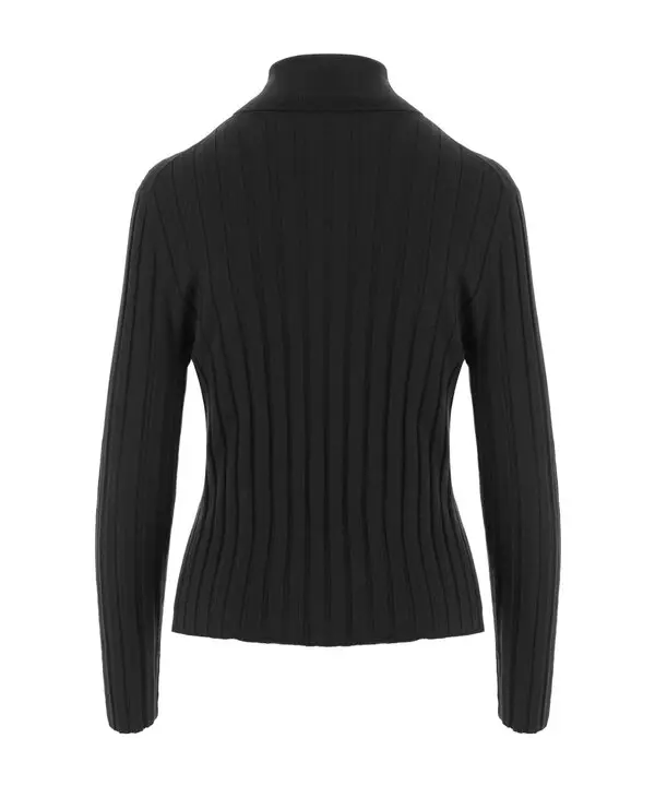 ALLUDE Ribbed Turtleneck Knitted Sweater - Black