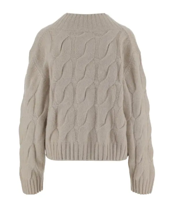 ALLUDE Cable-knit V-neck Sweater - Nude
