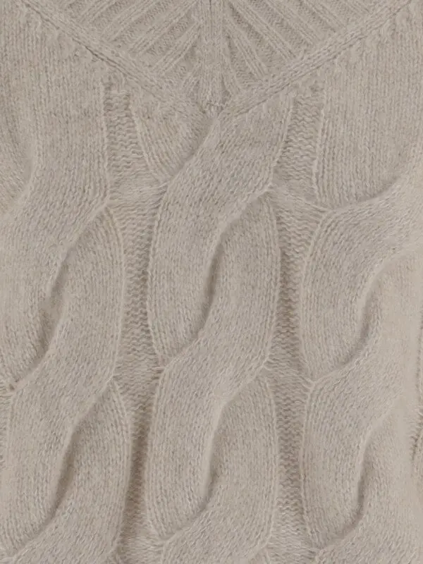 ALLUDE Cable-knit V-neck Sweater - Nude
