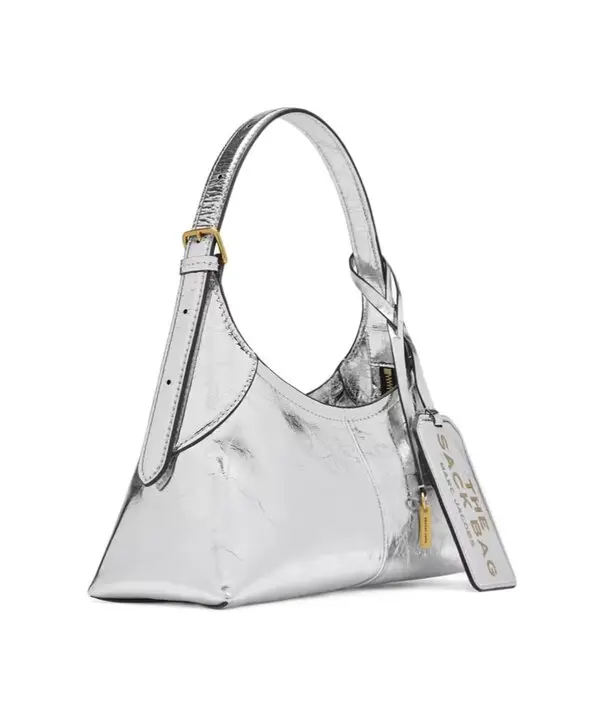 Marc Jacobs Small Belted Sack In Metallic Crinkle Leather - Silver