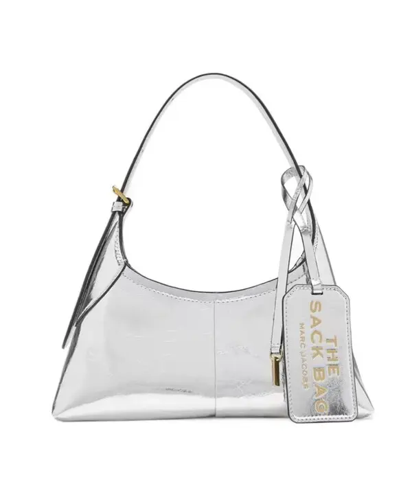Marc Jacobs Small Belted Sack In Metallic Crinkle Leather - Silver